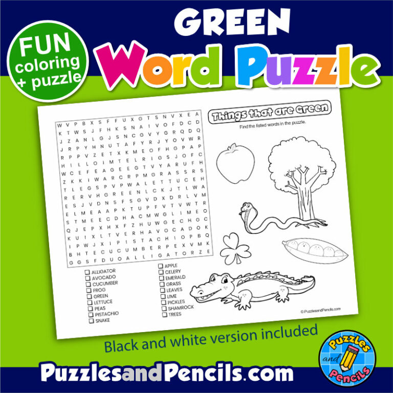 Things that are Green Word Search Puzzle and Coloring | St Patrick's ...