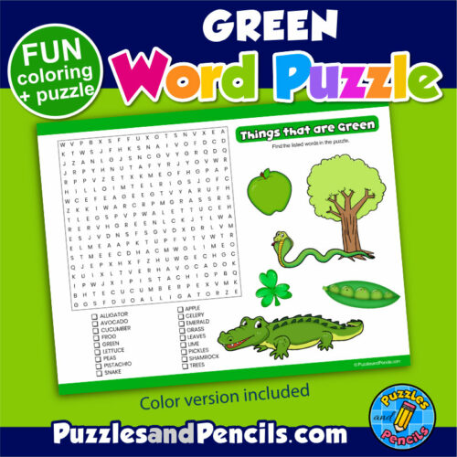 Things that are Green Word Search Puzzle and Coloring | St Patrick's ...
