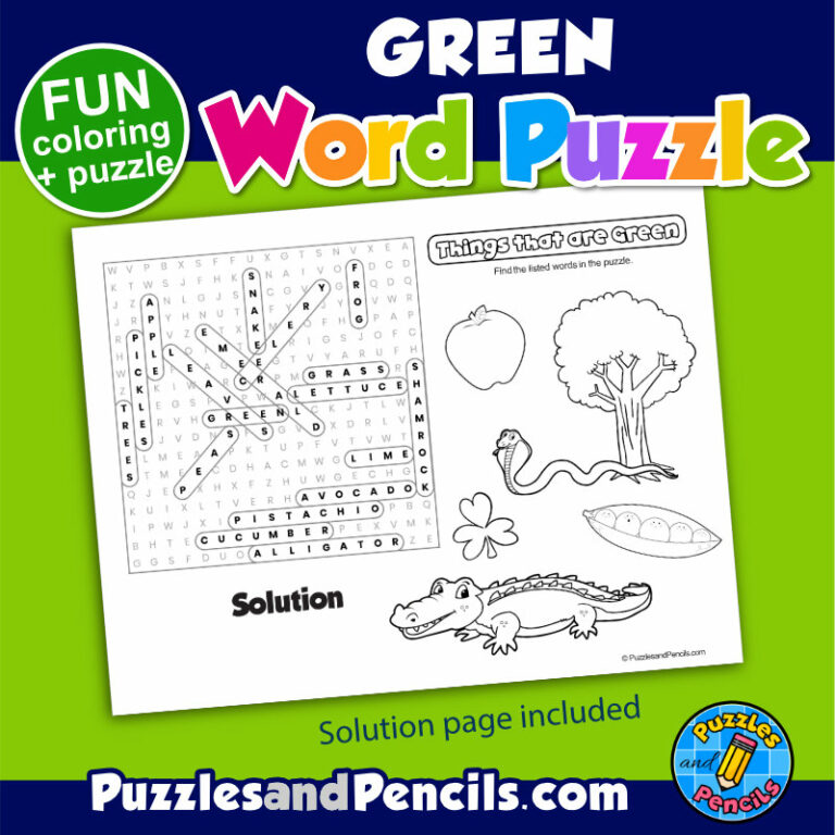 Things that are Green Word Search Puzzle and Coloring | St Patrick's ...
