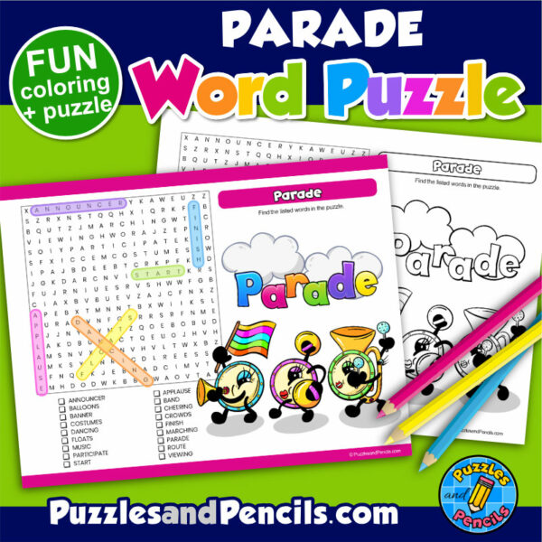 Parade Word Search Puzzle and Coloring Activity | Wordsearch | Made By ...