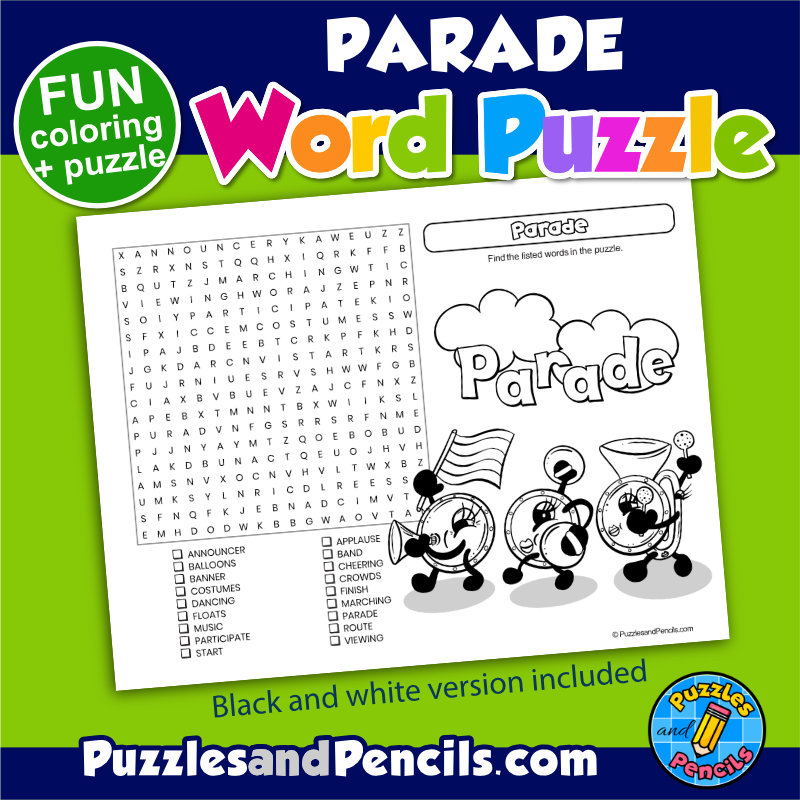 Parade Word Search Puzzle and Coloring Activity | Wordsearch | Made By ...