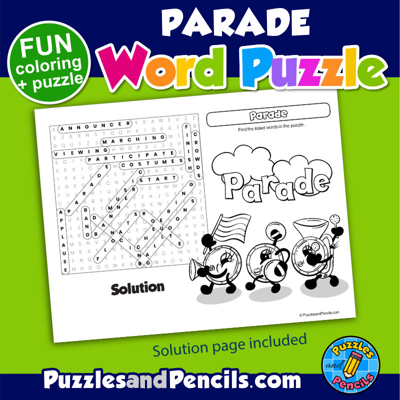 Parade Word Search Puzzle and Coloring Activity | Wordsearch | Made By ...