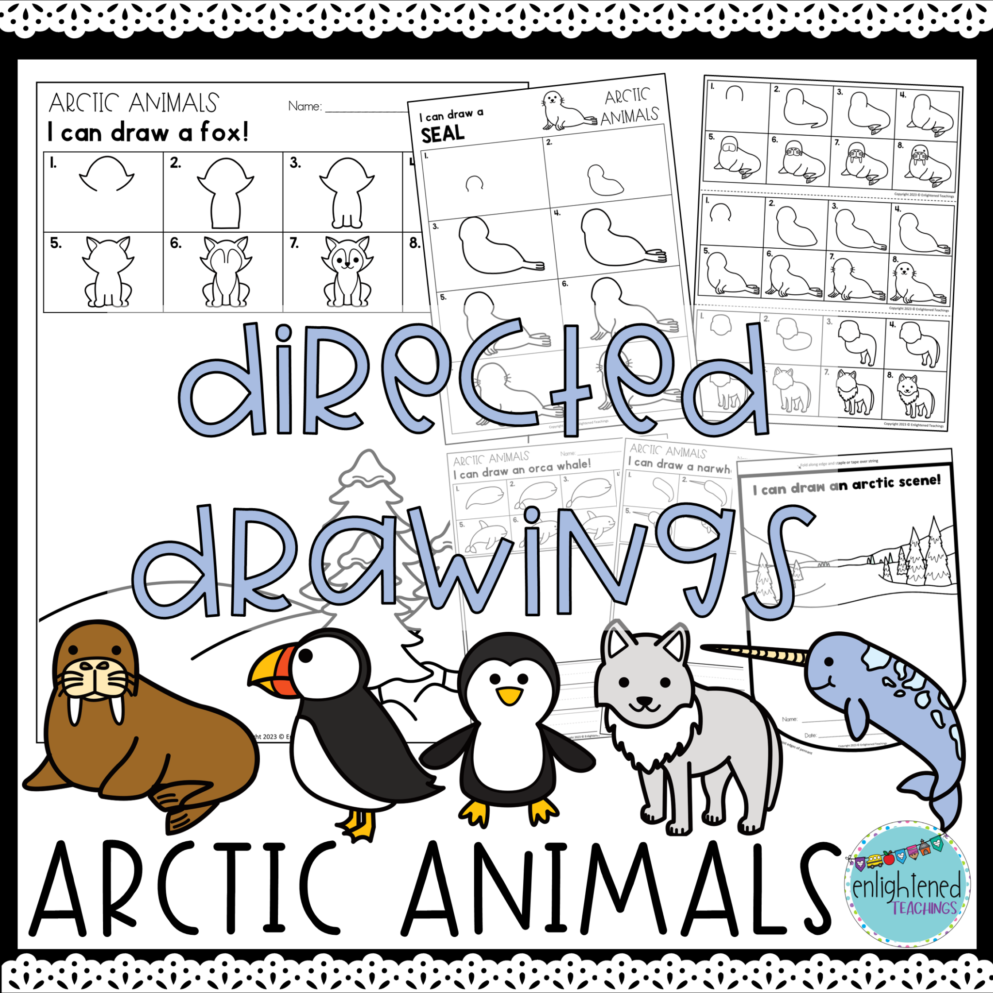 Arctic Animal Directed Drawings Worksheets - Arctic Animal Writing ...