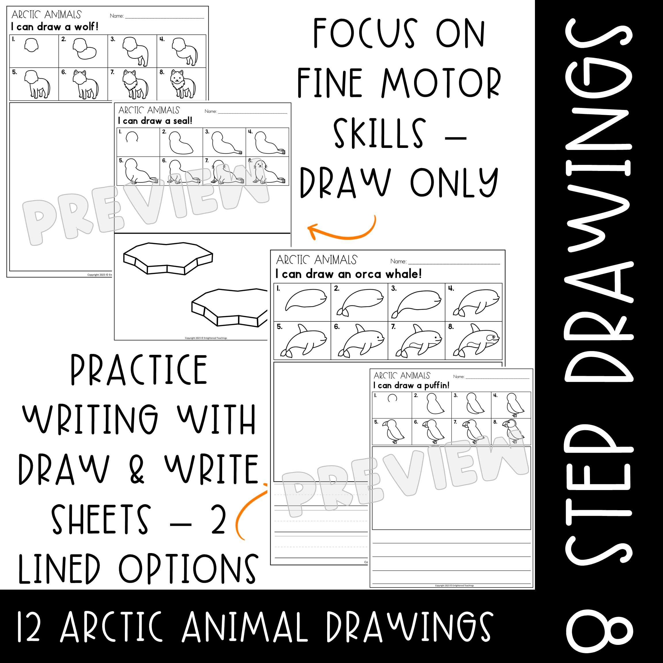 Arctic Animal Directed Drawings Worksheets - Arctic Animal Writing ...