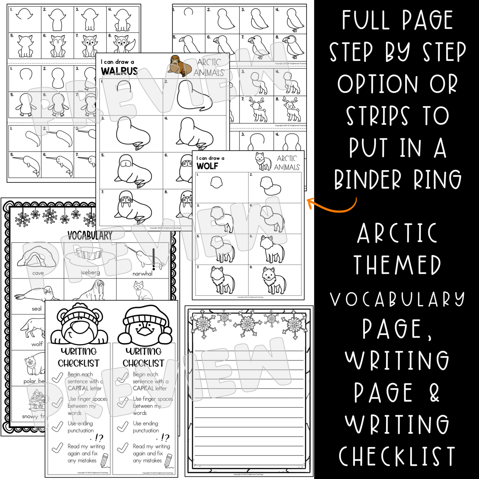 Arctic Animal Directed Drawings Worksheets - Arctic Animal Writing ...