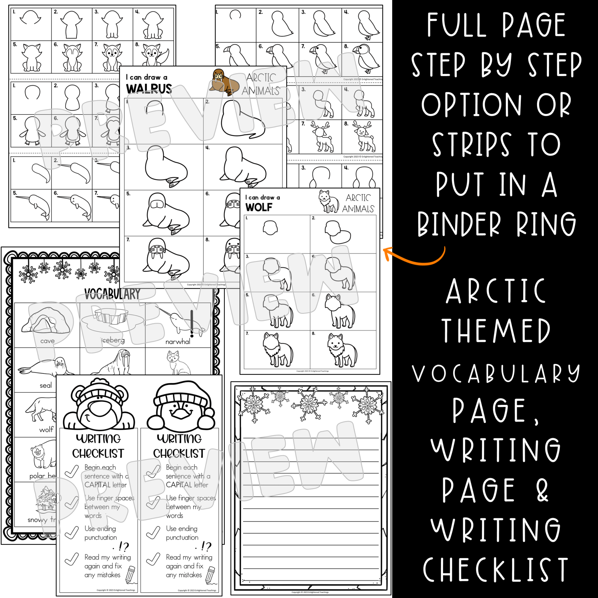 Arctic Animal Directed Drawings Worksheets - Arctic Animal Writing ...