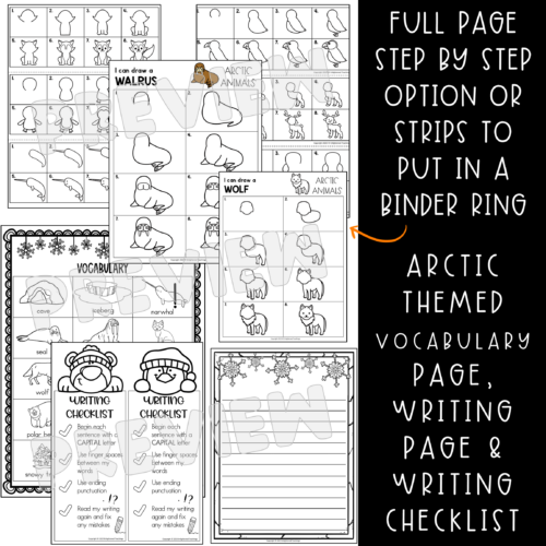 Arctic Animal Directed Drawings Worksheets - Arctic Animal Writing ...