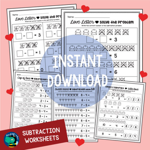 Valentine’s Day Addition & Subtraction Within 10 Worksheets | Hearts ...