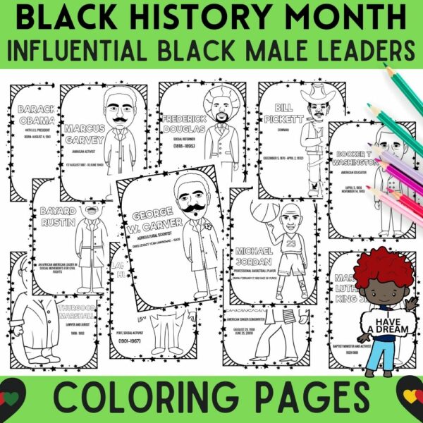 Black History Month Influential Black Male Leaders Coloring Pages ...