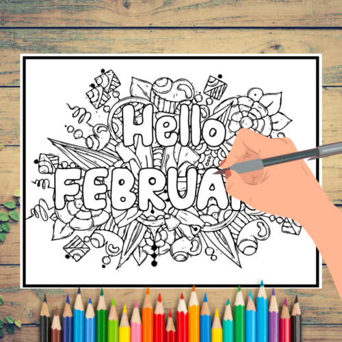 Hello FEBRUARY Bulletin Board Classroom Decor Mindfulness Coloring ...