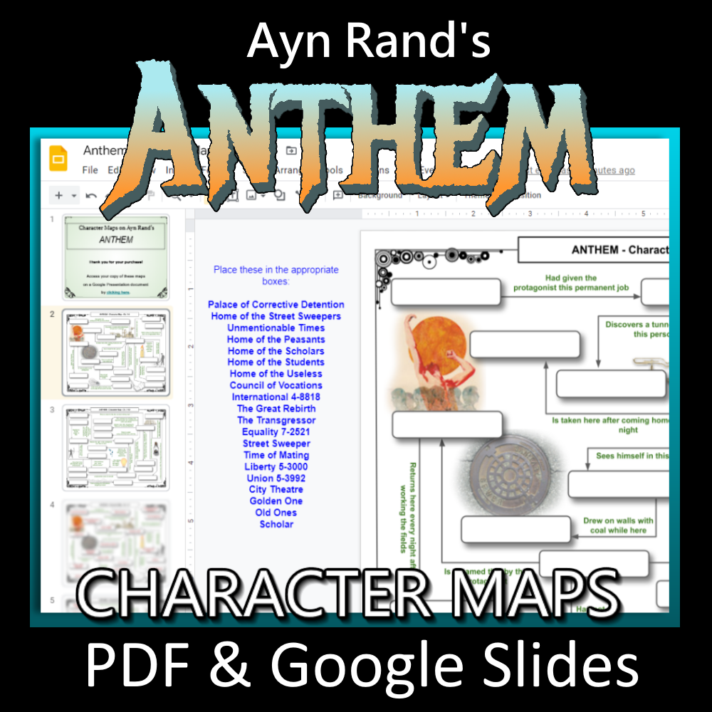 2 Character Maps on Ayn Rand's ANTHEM (worksheet, Quiz, Test, Review ...