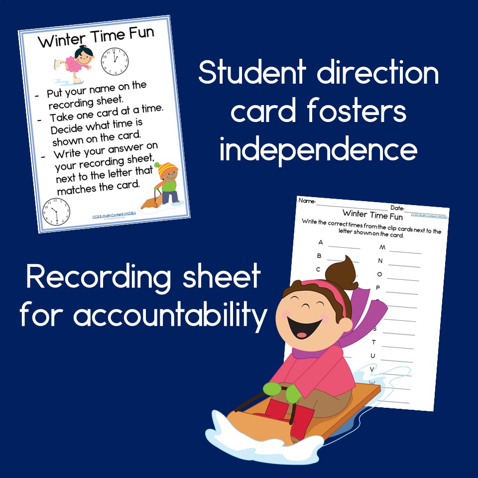 Winter Sports Telling Time to the Hour and Half Hour Scoot Game or Task ...