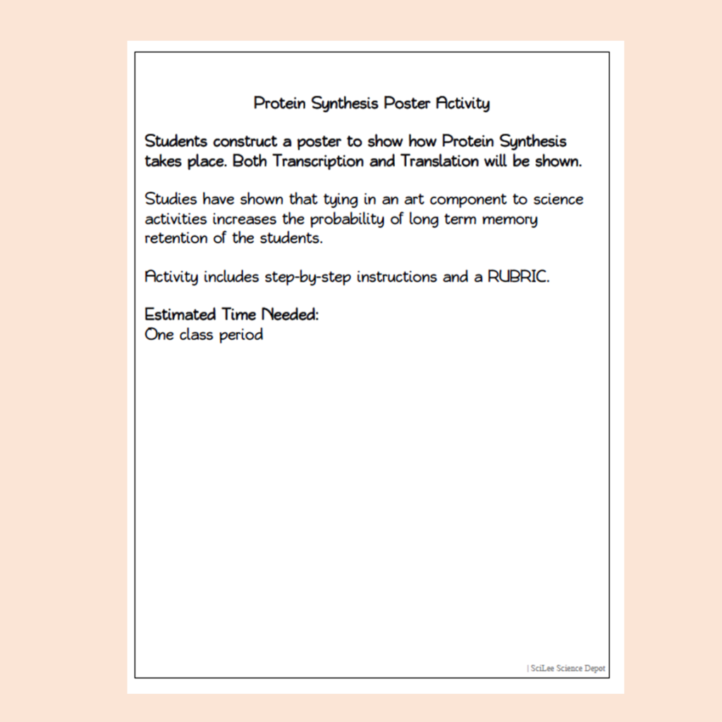 Genetics: RNA Protein Synthesis Poster Activity | Made By Teachers