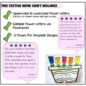 Spring Flowers Name Craft l Preschool Name Recognition EDITABLE | Made ...