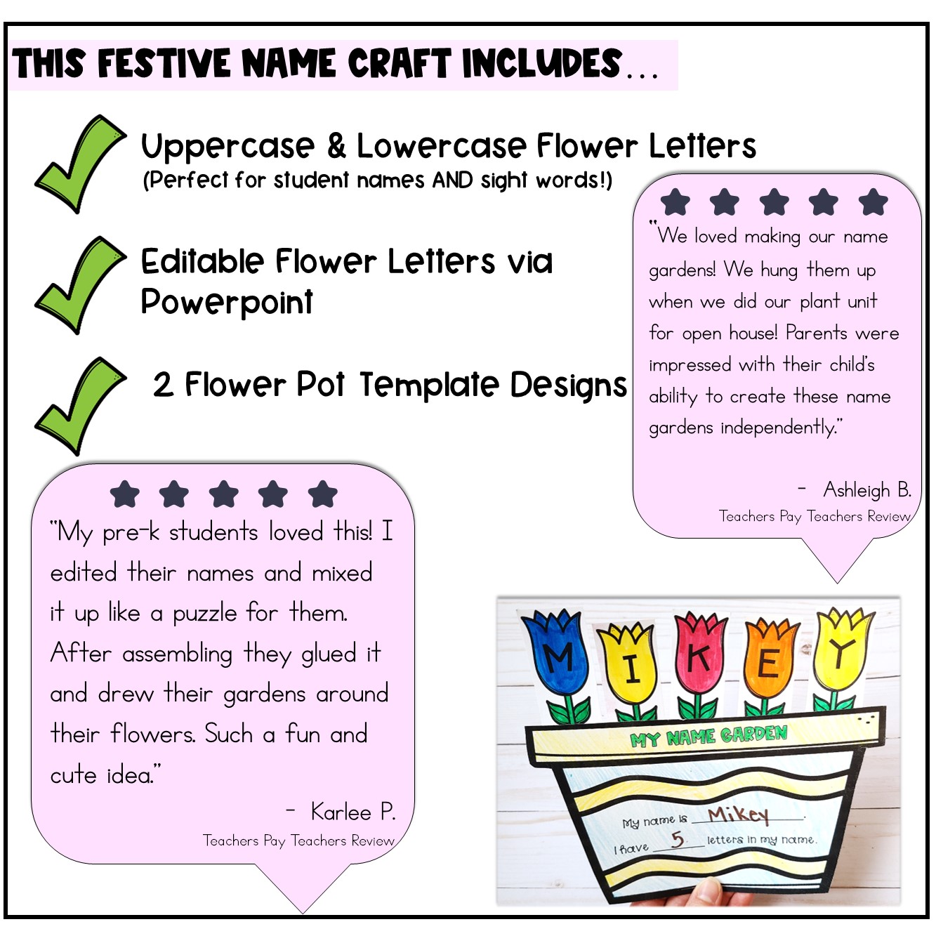 Spring Flowers Name Craft l Preschool Name Recognition EDITABLE | Made ...