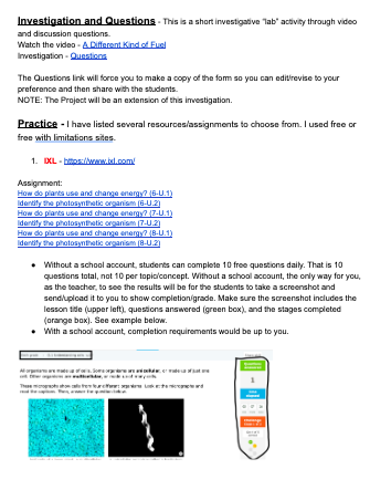 Complete Online Distance Learning Photosynthesis 7.LS1.6, MS-LS1-6 ...