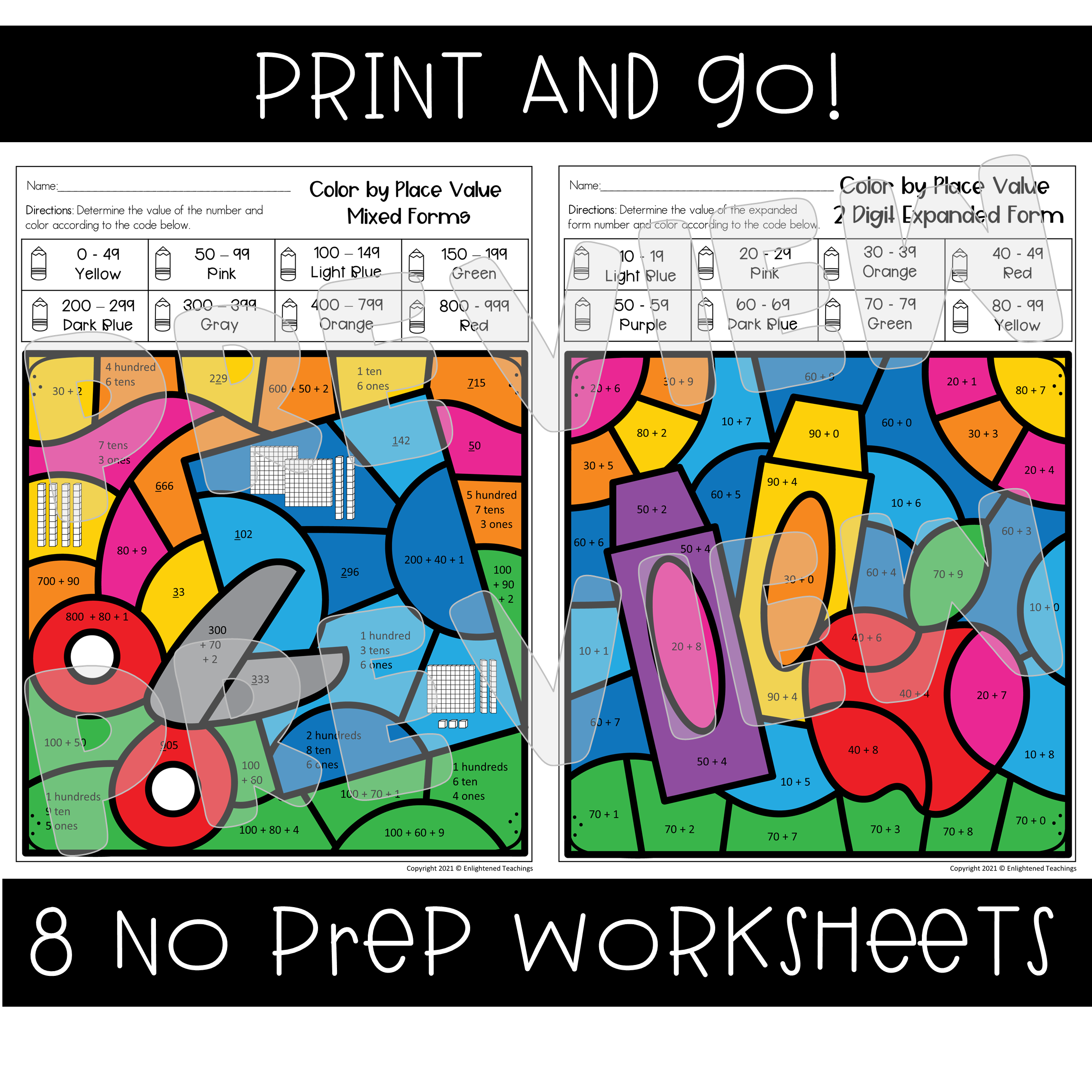 Place Value Hundreds Tens and Ones Color by Code, Place Value ...