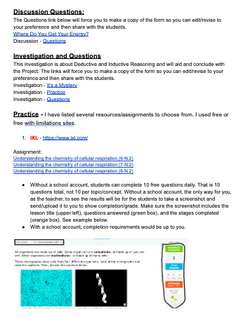 Complete Online Distance Learning Cellular Respiration 7.LS1.7, MS-LS1 ...