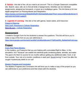 Complete Online Distance Learning Cellular Respiration 7.LS1.7, MS-LS1 ...