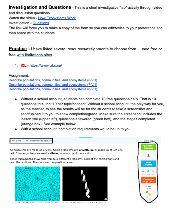 Complete Online Distance Learning Ecosystem Relationships 7.LS2.1, MS ...