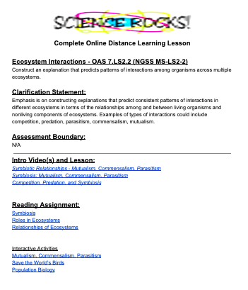 Complete Online Distance Learning Ecosystem Interactions 7.LS2.2, MS ...
