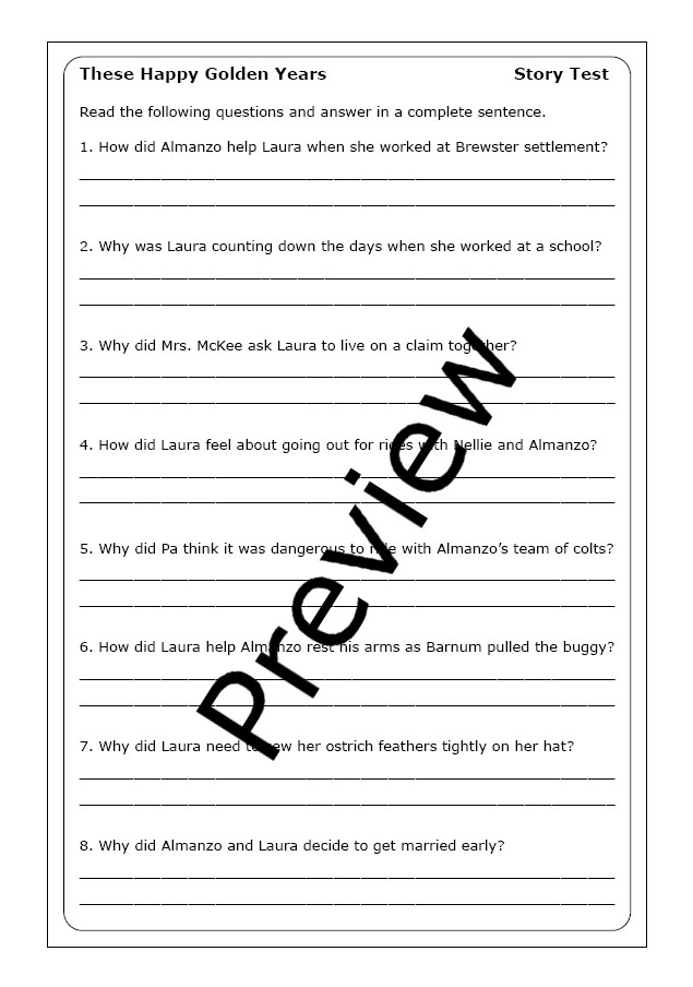 Laura Ingalls Wilder "These Happy Golden Years" worksheets | Made By ...