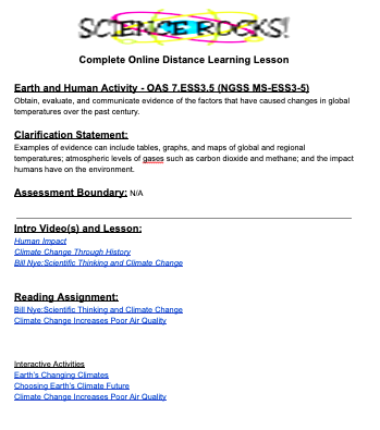 Complete Online Distance Learning Earth and Human Activity 7.ESS3.5, MS ...