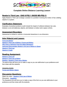 Complete Online Distance Learning Newton's Third Law of Motion 8.PS2.1 ...