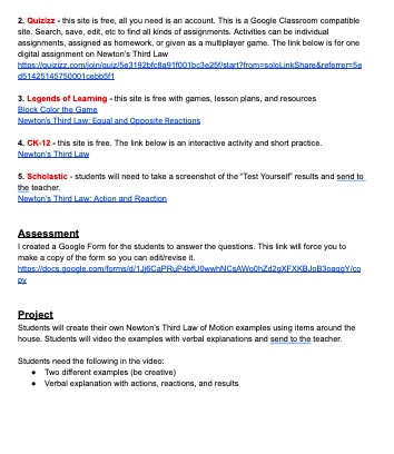 Complete Online Distance Learning Newton's Third Law of Motion 8.PS2.1 ...