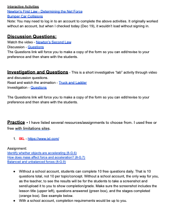 Complete Online Distance Learning Newton's 1st & 2nd Laws 8.PS2.2, MS ...