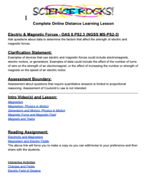 Complete Online Distance Learning Electric & Magnetic Forces 8.PS2.3 ...