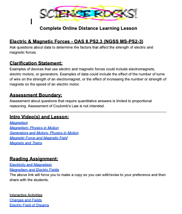 Complete Online Distance Learning Electric & Magnetic Forces 8.PS2.3 ...