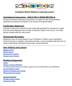 Complete Online Distance Learning Gravitational Interactions 8.PS2.4 ...