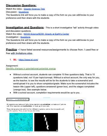 Complete Online Distance Learning Gravitational Interactions 8.PS2.4 ...