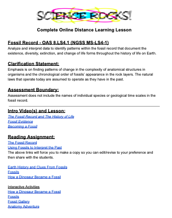 Complete Online Distance Learning Fossil Record 8.LS4.1, MS-LS4-1 ...
