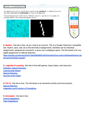 Complete Online Distance Learning Natural Selection 8.LS4.4, MS-LS4-4 ...