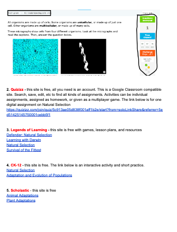 Complete Online Distance Learning Natural Selection 8.LS4.4, MS-LS4-4 ...
