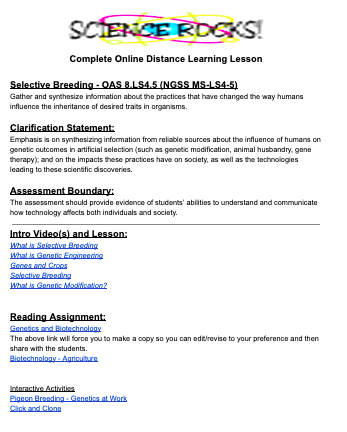 Complete Online Distance Learning Selective Breeding 8.LS4.5, MS-LS4-5 ...