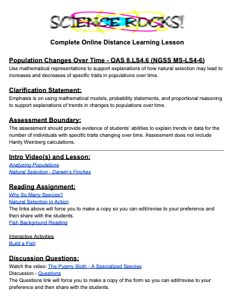 Complete Online Distance Learning Population Changes Over Time 8.LS4.6 ...