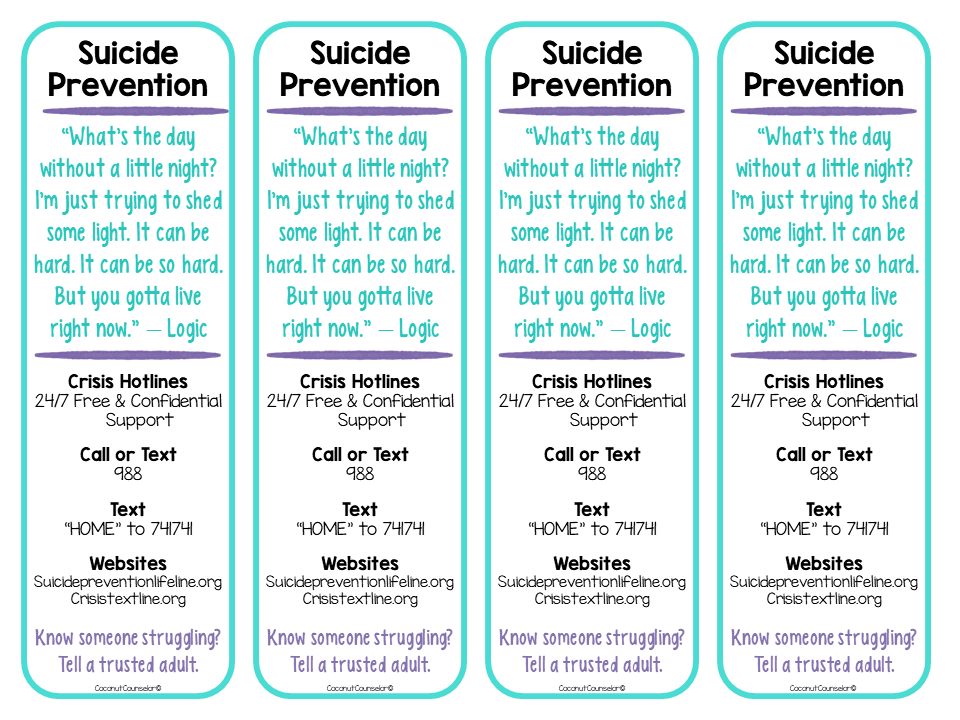 Suicide Prevention Bookmark | Made By Teachers