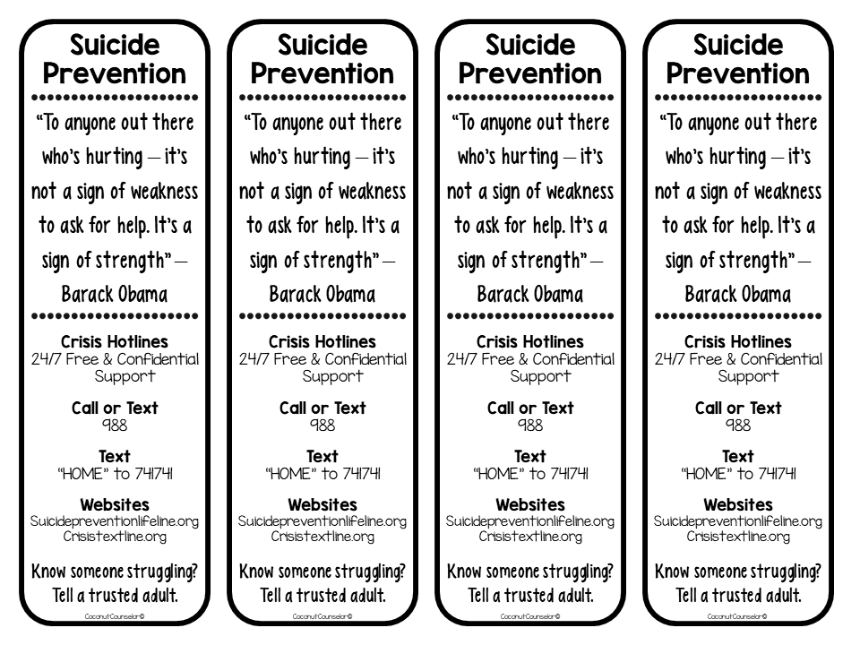 Suicide Prevention Bookmark | Made By Teachers