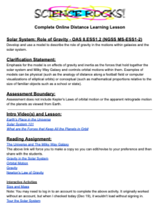 Complete Online Distance Learning Solar System and Gravity 8.ESS1.2, MS ...