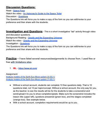 Complete Online Distance Learning Solar System and Gravity 8.ESS1.2, MS ...