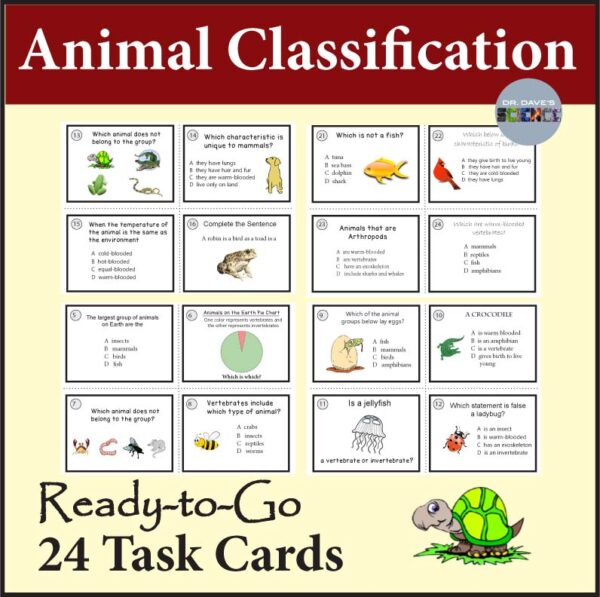 Animal Classification Invertebrates and Vertebrates Task Cards | Made ...