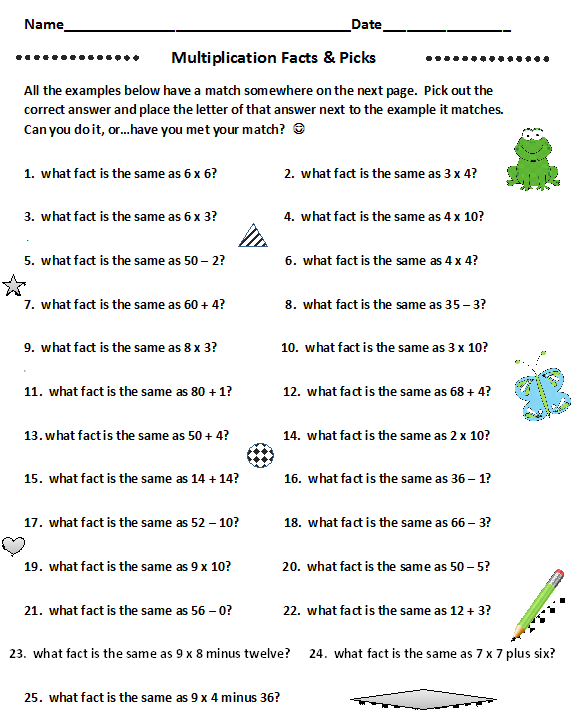 All Multiplication (Both Items) Circle the Fact PLUS Facts and Picks ...