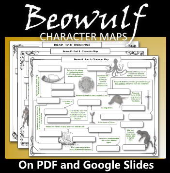 3 Character Maps for BEOWULF (Worksheets, Quiz, Test) PDF & Slides - NO ...