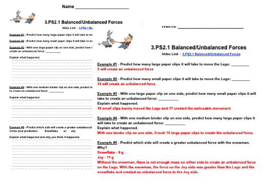 3rd Grade Science Video Lab Activity 3.PS2.1 Balanced/Unbalanced Forces ...
