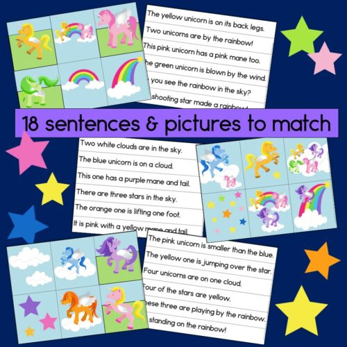 Unicorn Sight Word Sentence Reading Comprehension and Writing Center ...