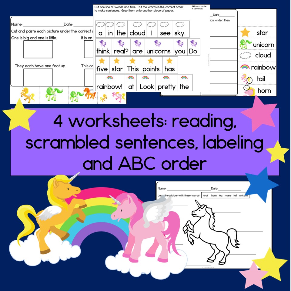 Unicorn Sight Word Sentence Reading Comprehension and Writing Center ...