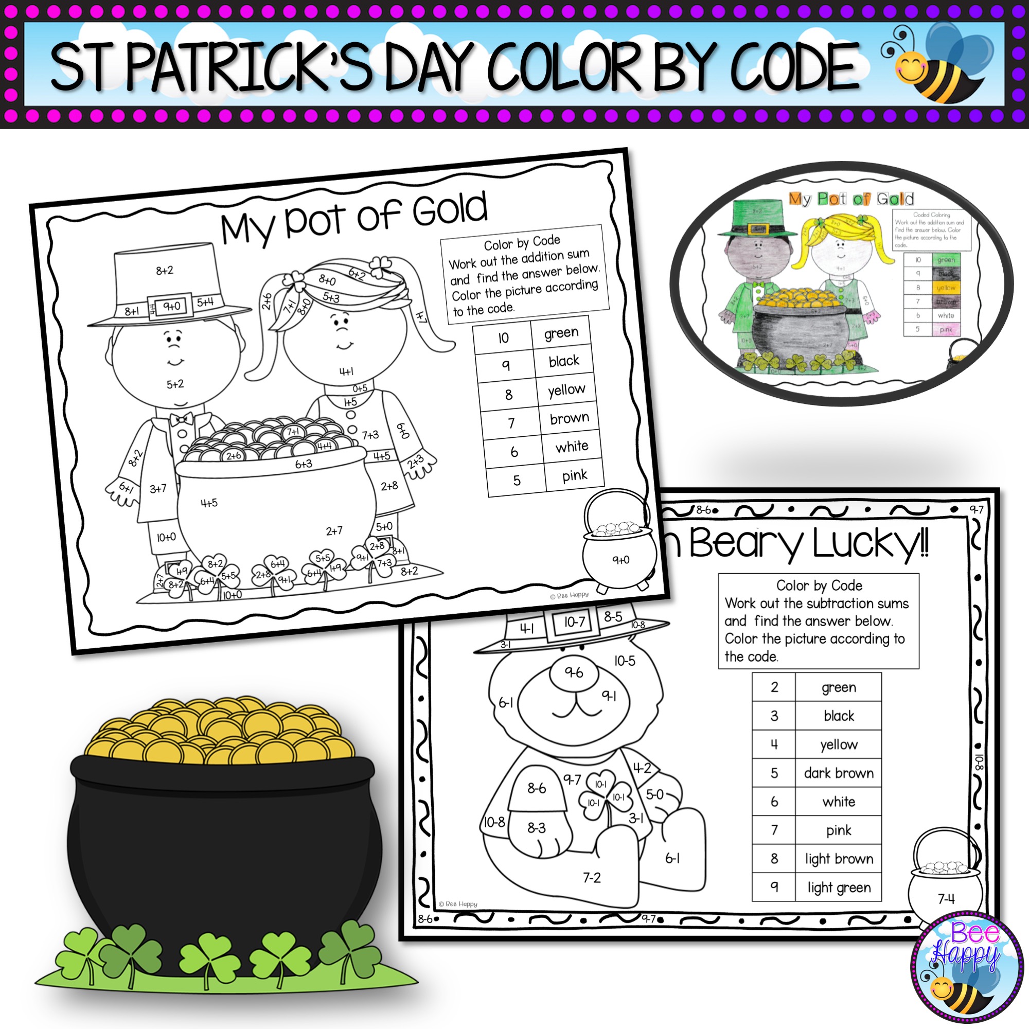 St Patrick's Day | Color by Code | Addition & Subtraction | Made By ...